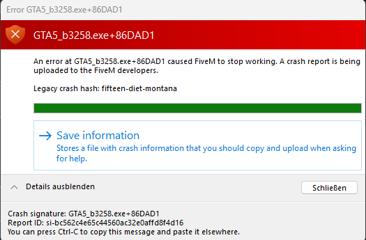FiveM crash Error GTA5_b3258.exe+86DAD1 - FiveM Client Support - Cfx.re ...