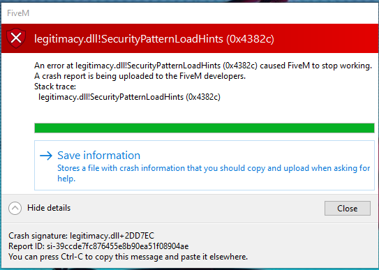 legitimacy.dll!SecurityPatternLoadHints (0x4382c) fivem load up crash ...