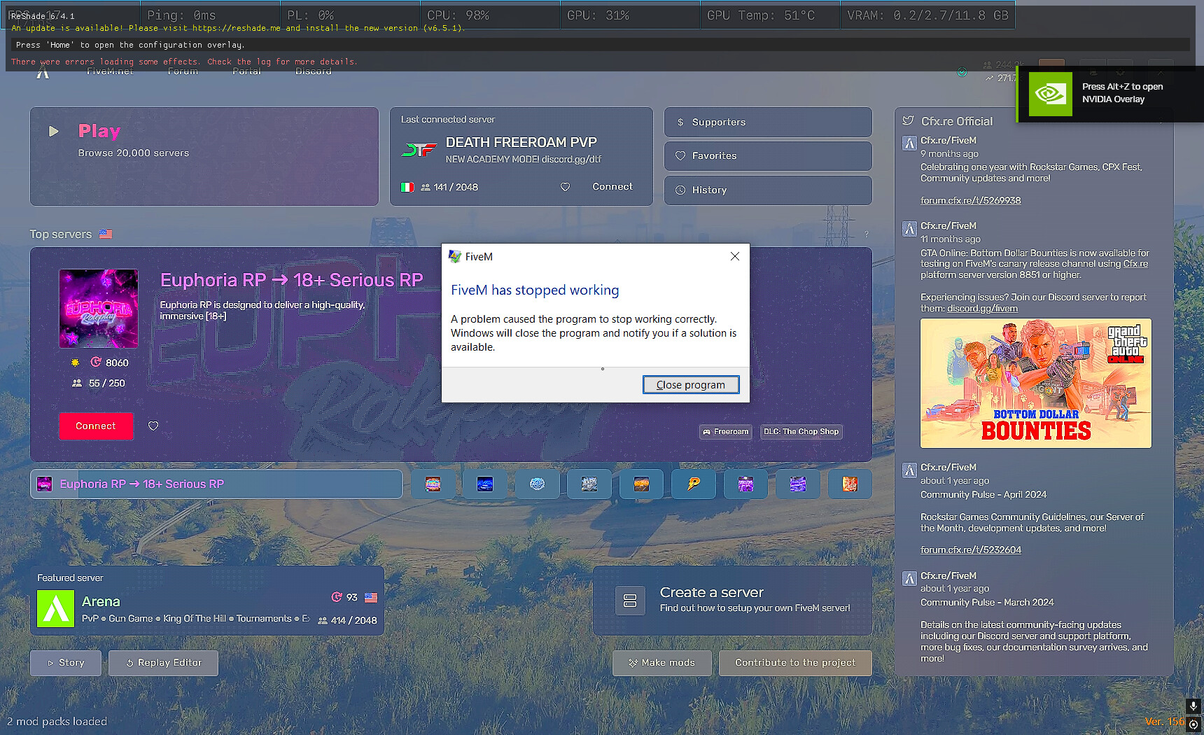 Fivem Crash - FiveM Client Support - Cfx.re Community