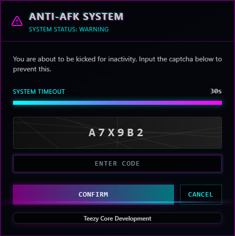 [FREE][STANDALONE] Anti-AFK Captcha System - FiveM Releases - Cfx.re Community