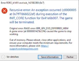 Recursive error: An exception occurred (c0000005 at 0x7ff7866022ef ...