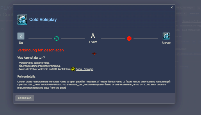 Verbindungs Fehler - RedM Client Support - Cfx.re Community