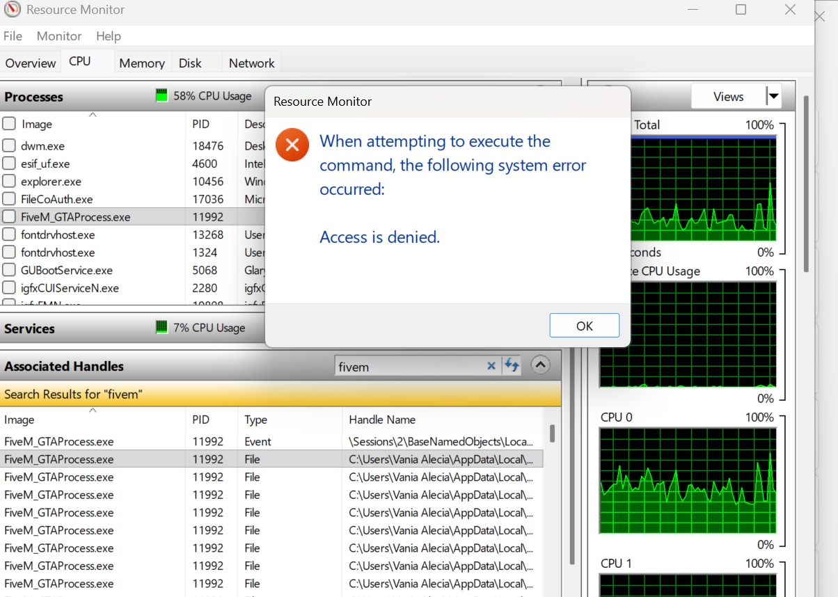 Access denied deleting resource monitors associated handle to open ...