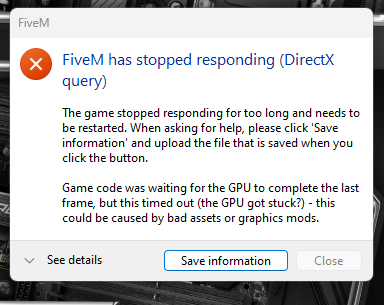 fivem has stopped responding (directX query) - FiveM Client Support ...