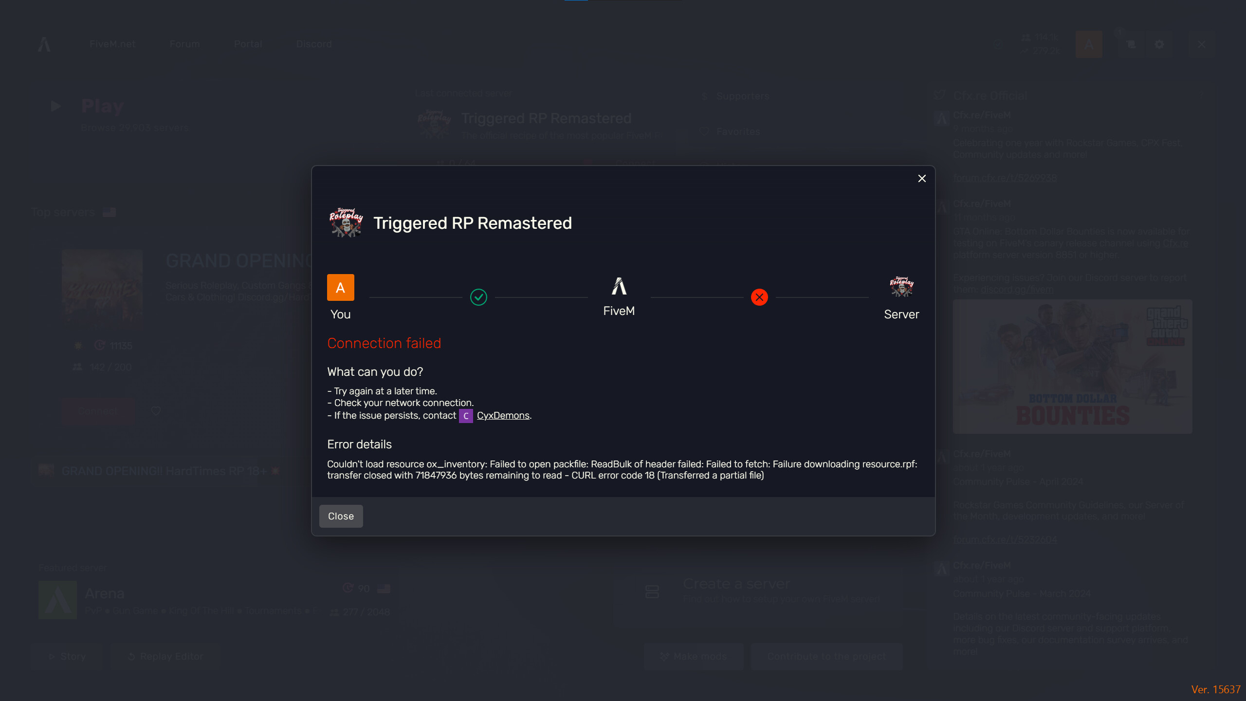 Connection Failed Couldn't load resource ox_inventory - FiveM Client ...