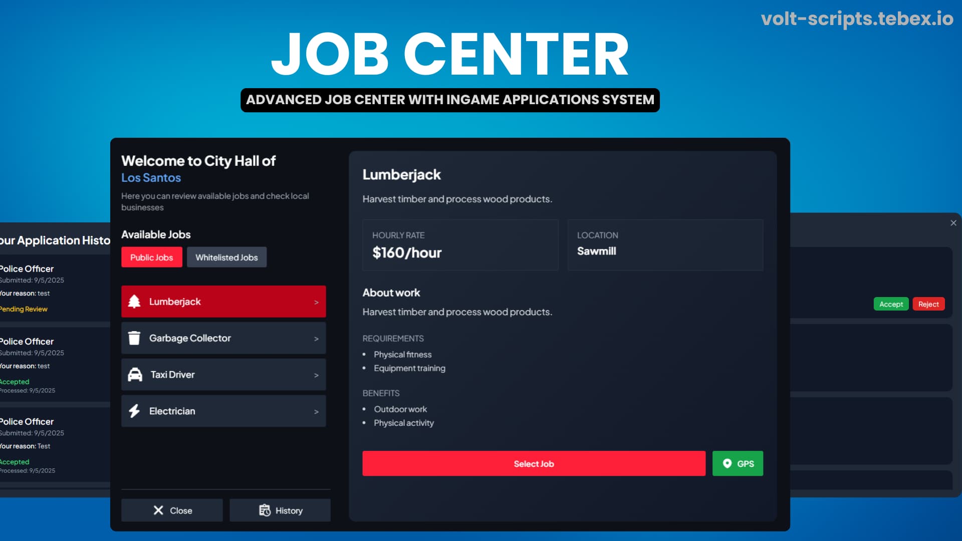 Volt-JobCenter (QB/Qbox/ESX) - The Ultimate Job Center With Ingame ...