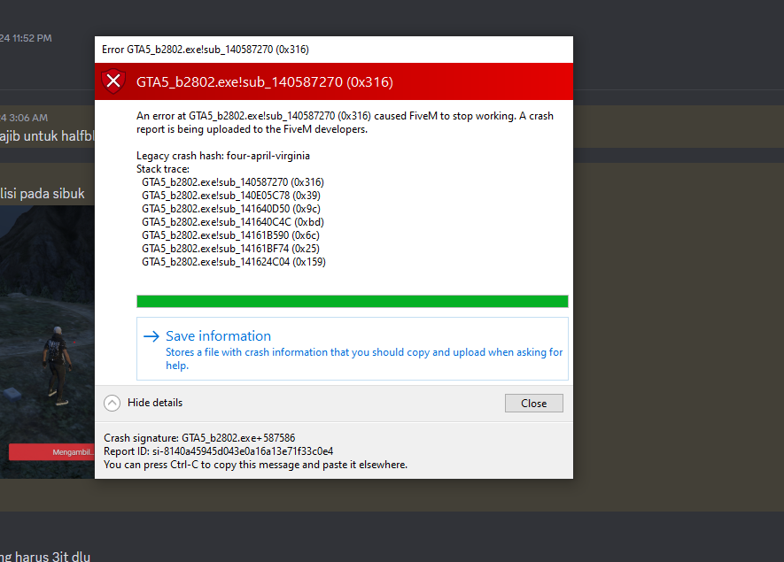 Legacy crash hash : four-april-virginia - FiveM Client Support - Cfx.re Community