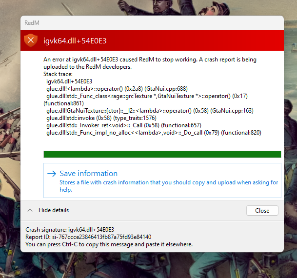 Error - igvk64.dll + 54E0E3 - RedM Client Support - Cfx.re Community