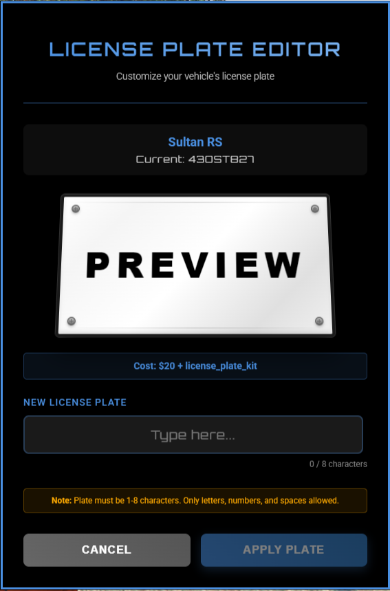 [QB/ESX/QBX] Custom Plate Changer Script - FiveM Releases - Cfx.re ...