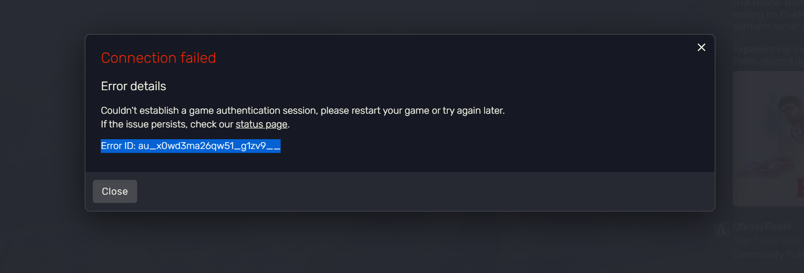 FiveM Servers do not Launch or show - Error ID: au_x0wd3ma26qw51_g1zv9 ...