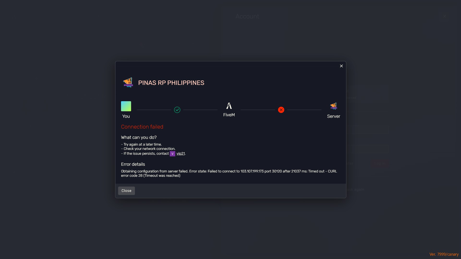 Connection failed - FiveM Client Support - Cfx.re Community