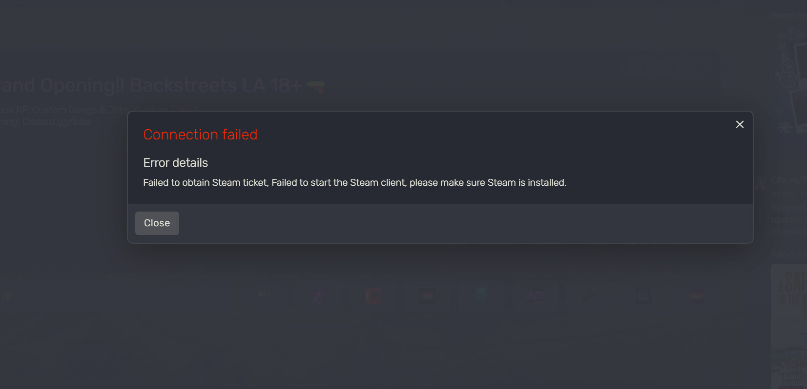 Steam ticket error - FiveM Client Support - Cfx.re Community