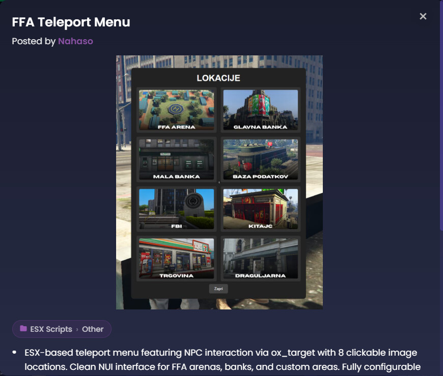 ESX FFA Teleport Menu - FiveM Releases - Cfx.re Community
