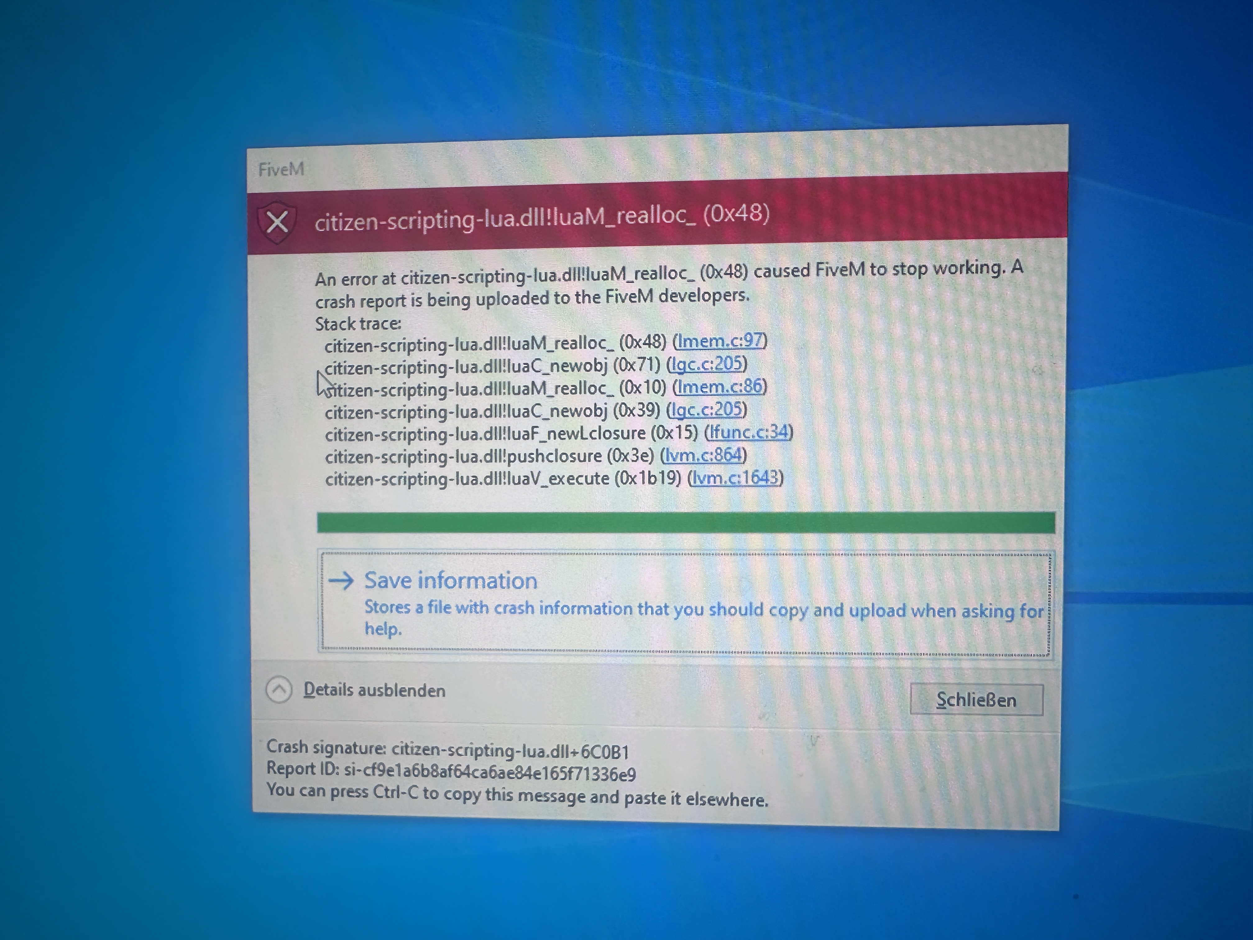 citizen-scripting-lua.dll!luaMrealloc (0x48) Crash - FiveM Discussion - Cfx.re Community