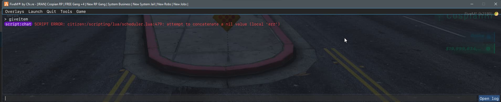 ERROR: citizen:/scripting/lua/scheduler.lua:479 - ES/ESX - Cfx.re Community ERROR: citizen:/scripting/lua/scheduler.lua:479 - ES/ESX - Cfx.re Community