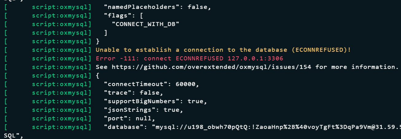 Connect ECONNREFUSED 127.0.0.1:3306 - Server Discussion - Cfx.re Community