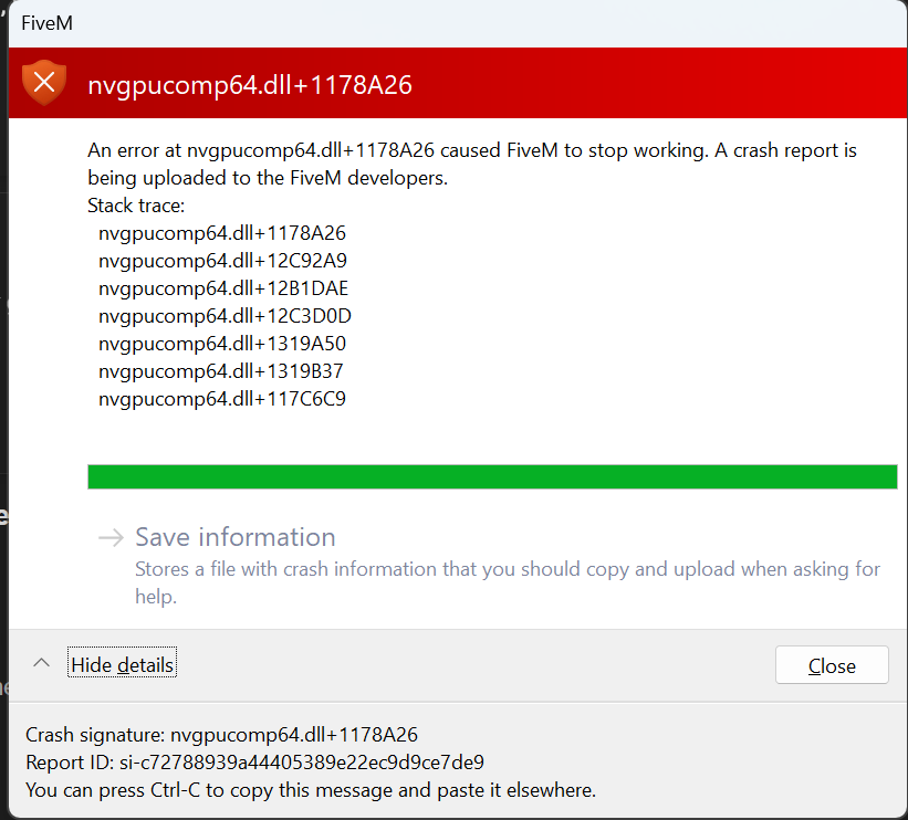 Five m crashes in few seconds on start up witn error nvgpu64.dll - FiveM Client Support - Cfx.re ...