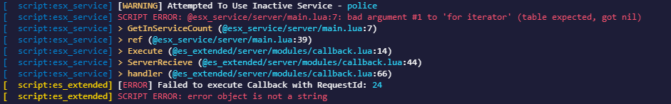 SCRIPT ERROR: @esx_service/server/main.lua:7: bad argument #1 to 'for ... SCRIPT ERROR: @esx_service/server/main.lua:7: bad argument #1 to 'for ...
