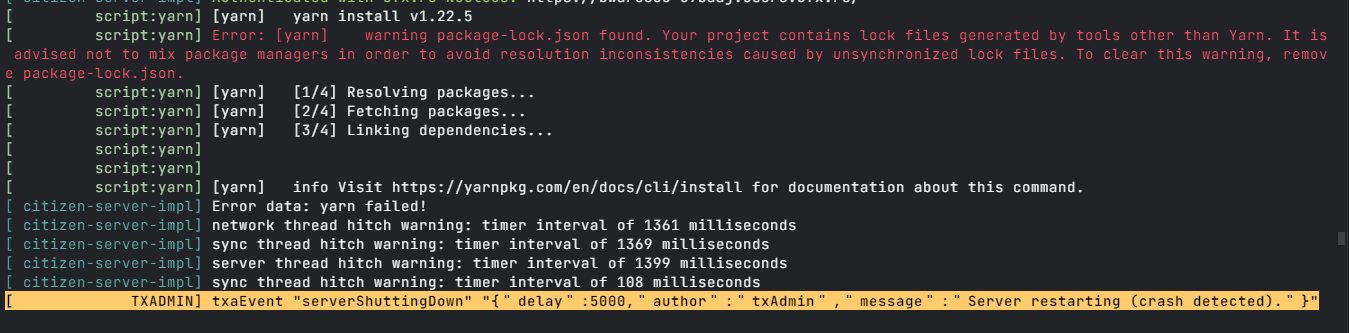 Yarn issue and package-lock.json - Server Discussion - Cfx.re Community