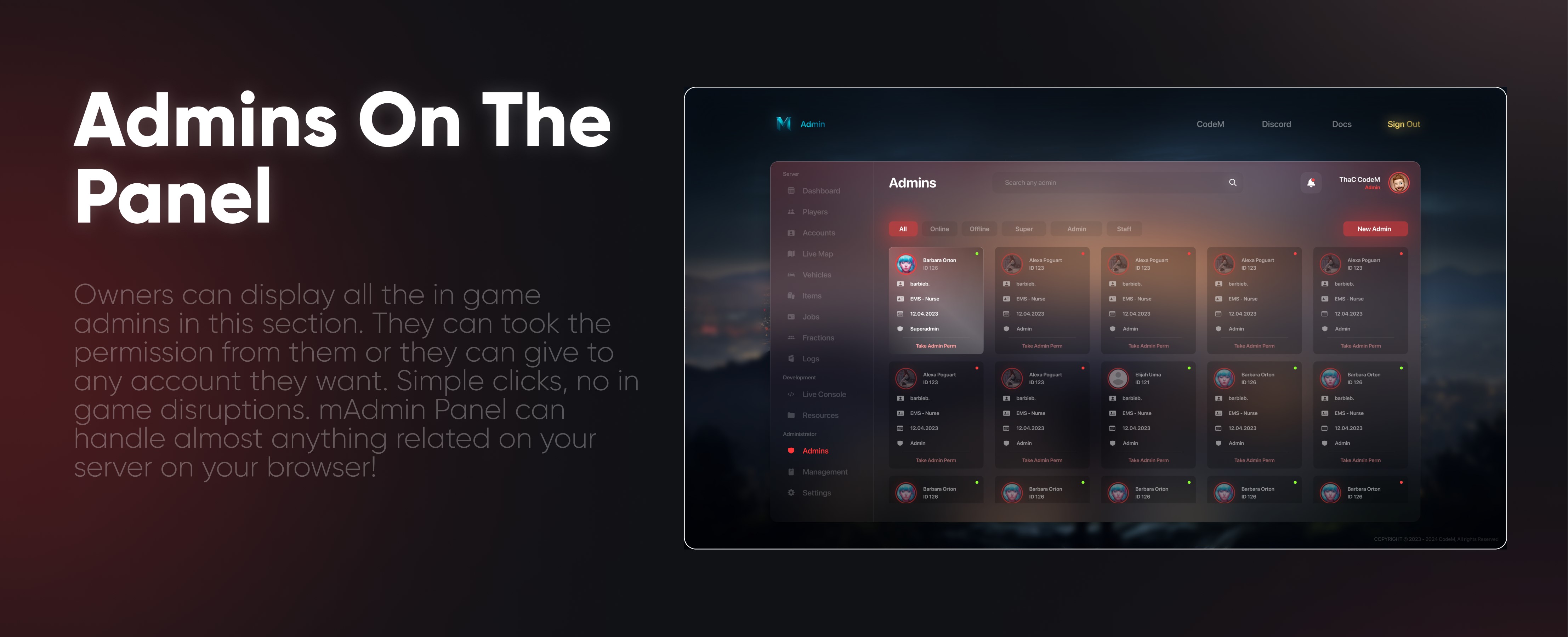 CodeM mAdmin Ultimate Web Panel | ESX - QB - FiveM Releases - Cfx.re Community