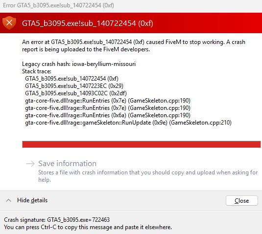 Crash Issus - FiveM Client Support - Cfx.re Community
