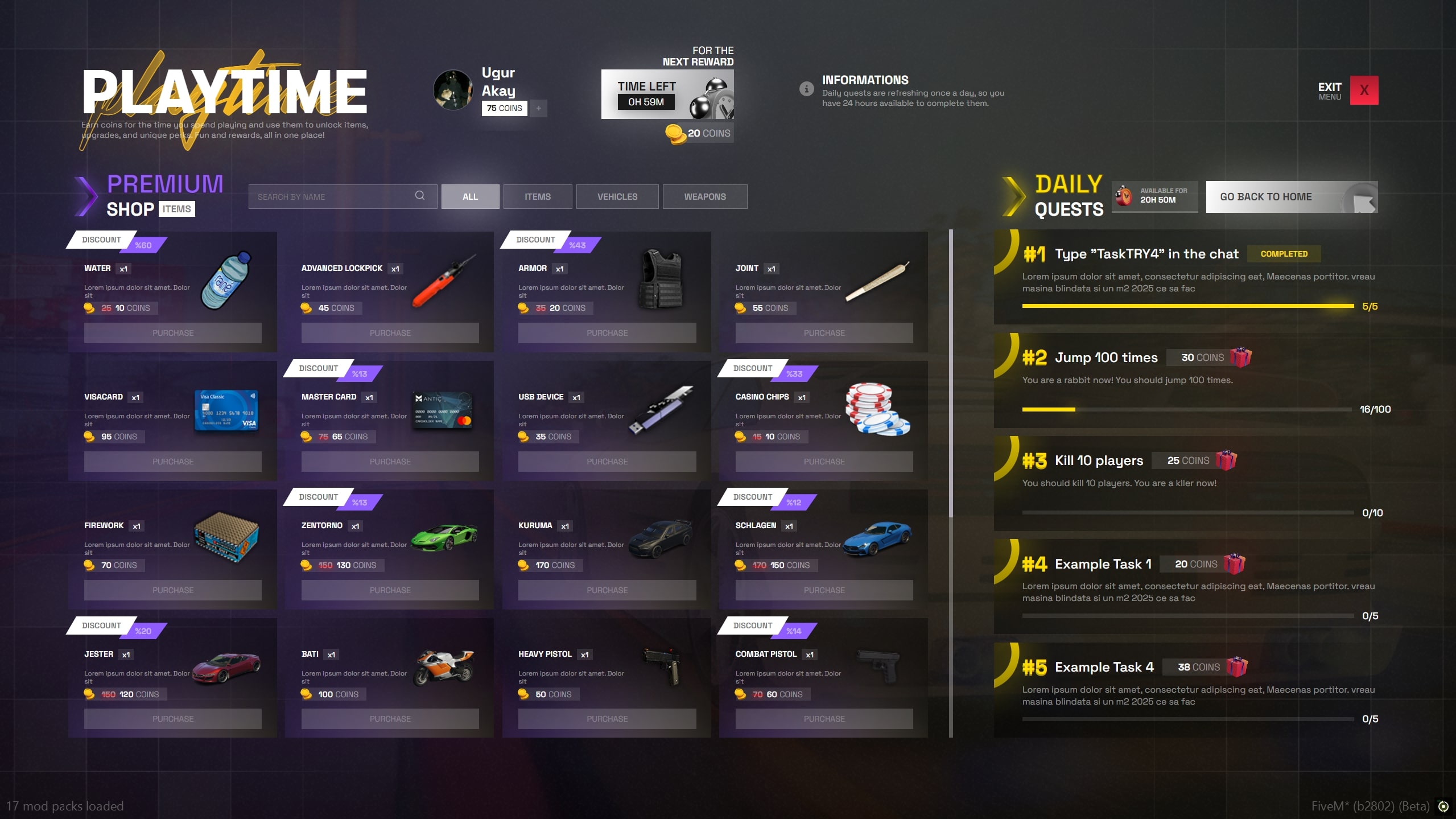 PAID - Playtime Shop V2 (Play And Earn) ~ Mission System | ak4y ...