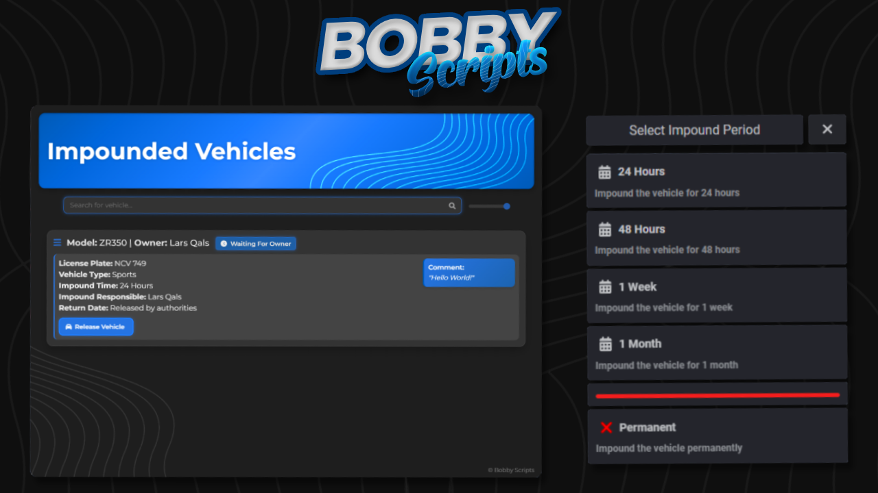 Impound Tablet & System - [ESX and QB-Core] - CHEAP - FiveM Releases ...