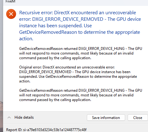 five m has stopped responding (directX query) then it says game code ...