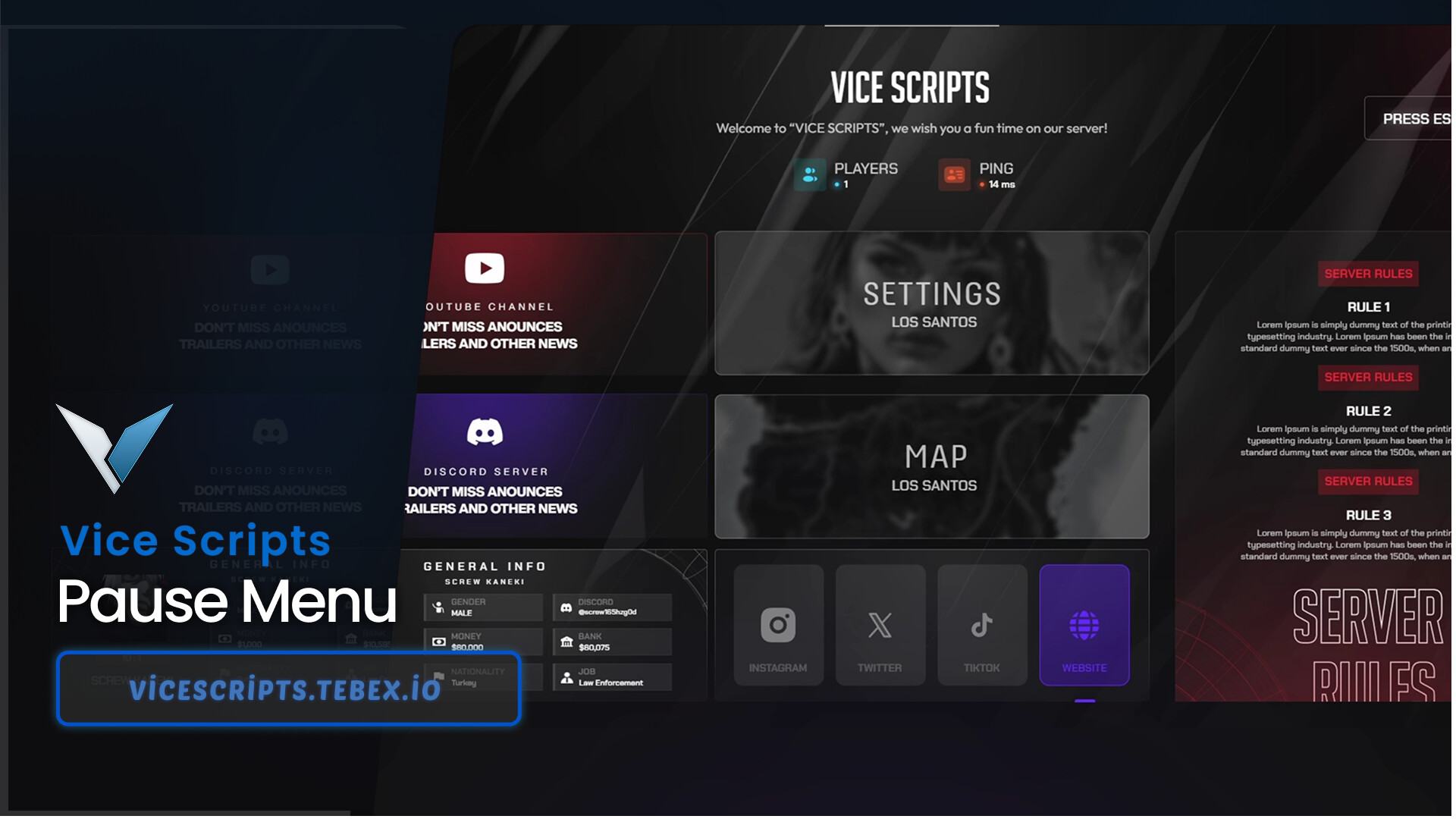 [QB/ESX] Vice Scripts - Pause Menu V1 - FiveM Releases - Cfx.re Community