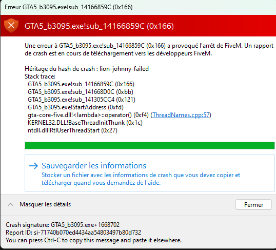 Crash And Error Gta 5b3095exesub14166859c 0x166 Fivem Client Support Cfxre Community