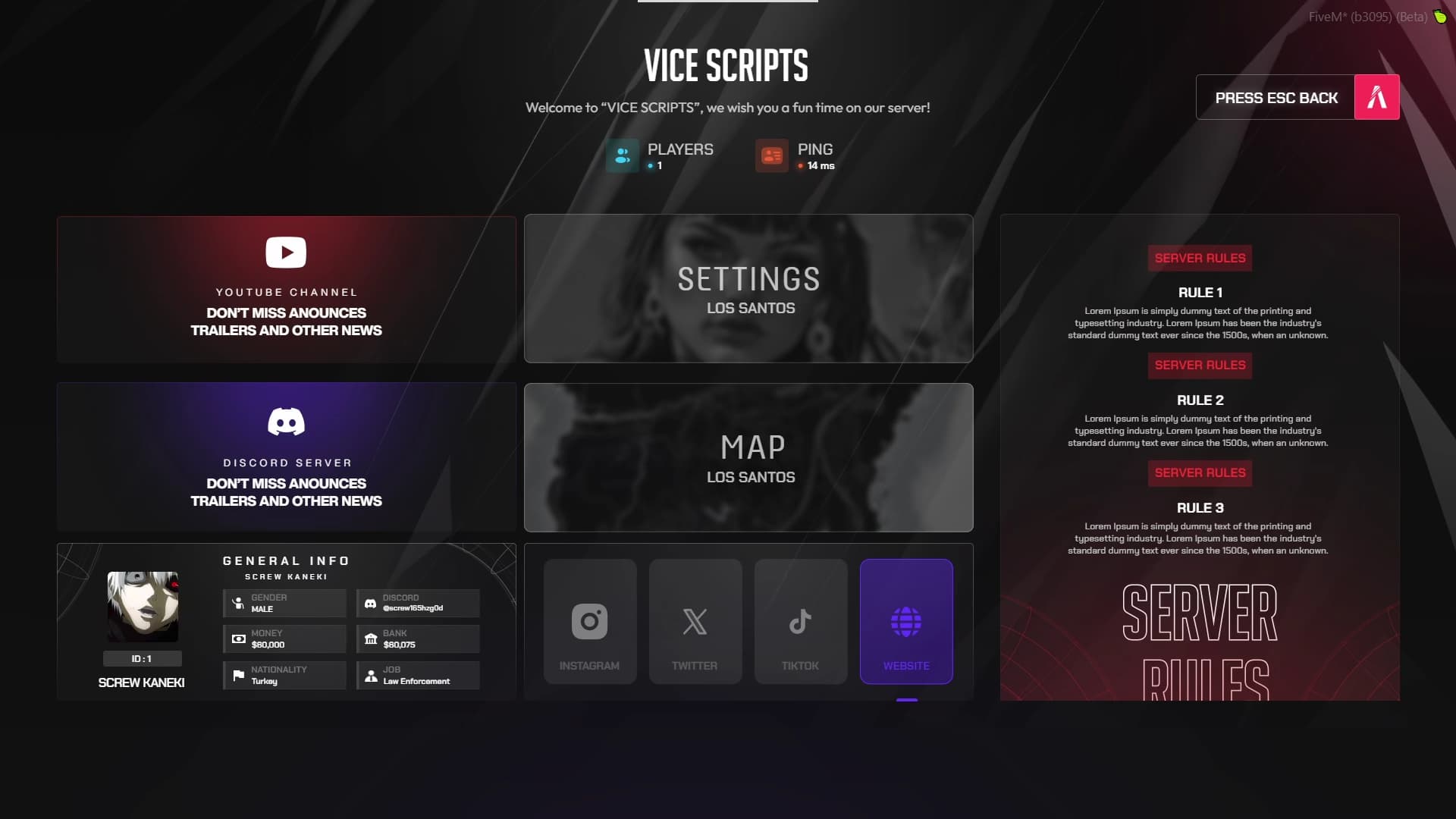 [QB/ESX] Vice Scripts - Pause Menu V1 - FiveM Releases - Cfx.re Community