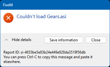 Debugging issue: "Couldn't load Gears.asi" - FiveM Client Support - Cfx ...