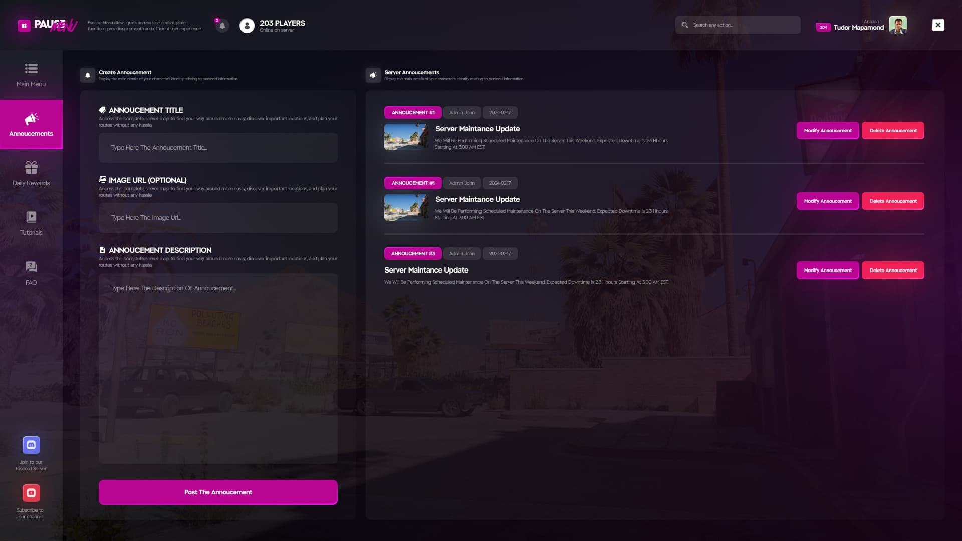 Pause Menu V3 | Daily Rewards • Announcements • Minigames - FiveM Releases - Cfx.re Community