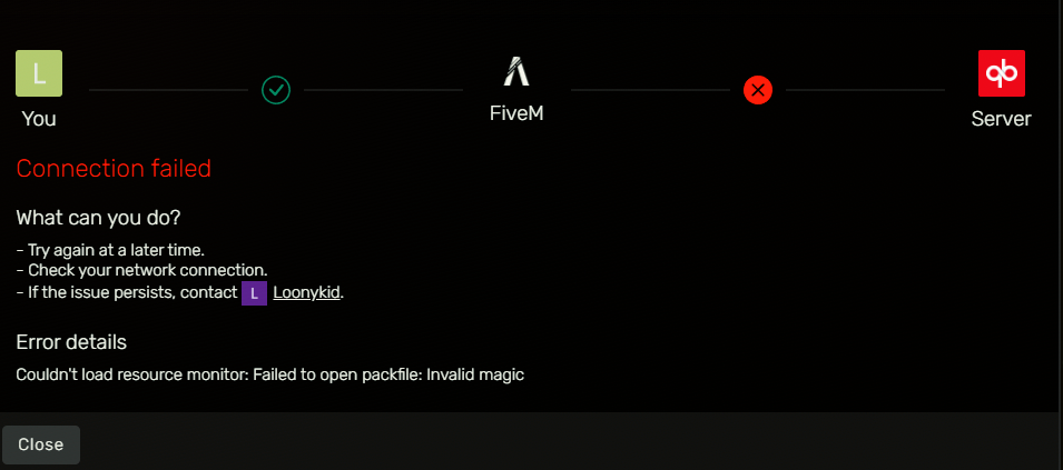 Couldn't load resource monitor: Failed to open packfile: Invalid magic ... Couldn't load resource monitor: Failed to open packfile: Invalid magic ...