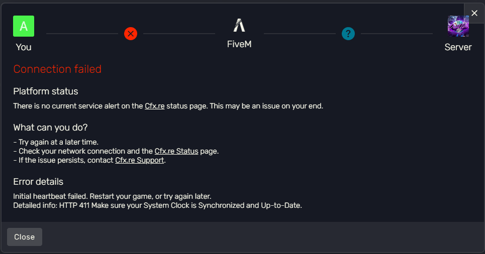 Connection failed - FiveM Client Support - Cfx.re Community