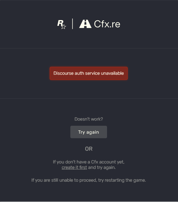 Discourse auth service unavailable - FiveM Client Support - Cfx.re Community