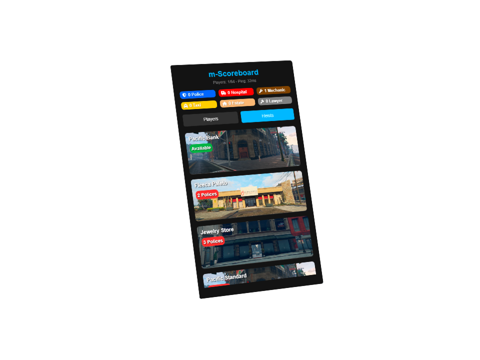 📋 [QB/ESX] m-Scoreboard - Player List - Heist's Available - Job's Count ...