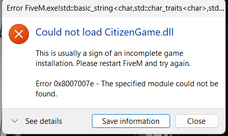 Could not load CitizenGame.dll - FiveM Client Support - Cfx.re Community
