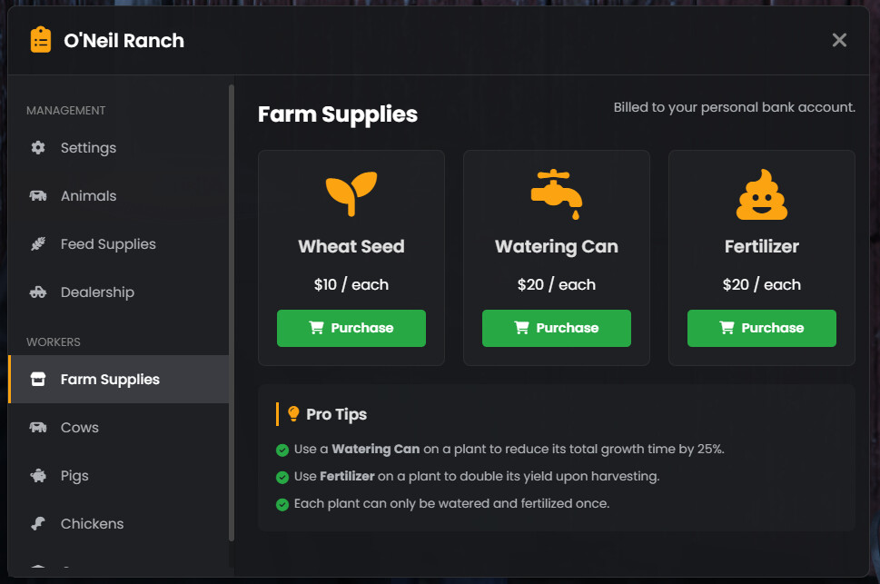 [QB/ESX] kb - farming (Custom UI, Livestock, Feed & Gather, Hire Staff ...