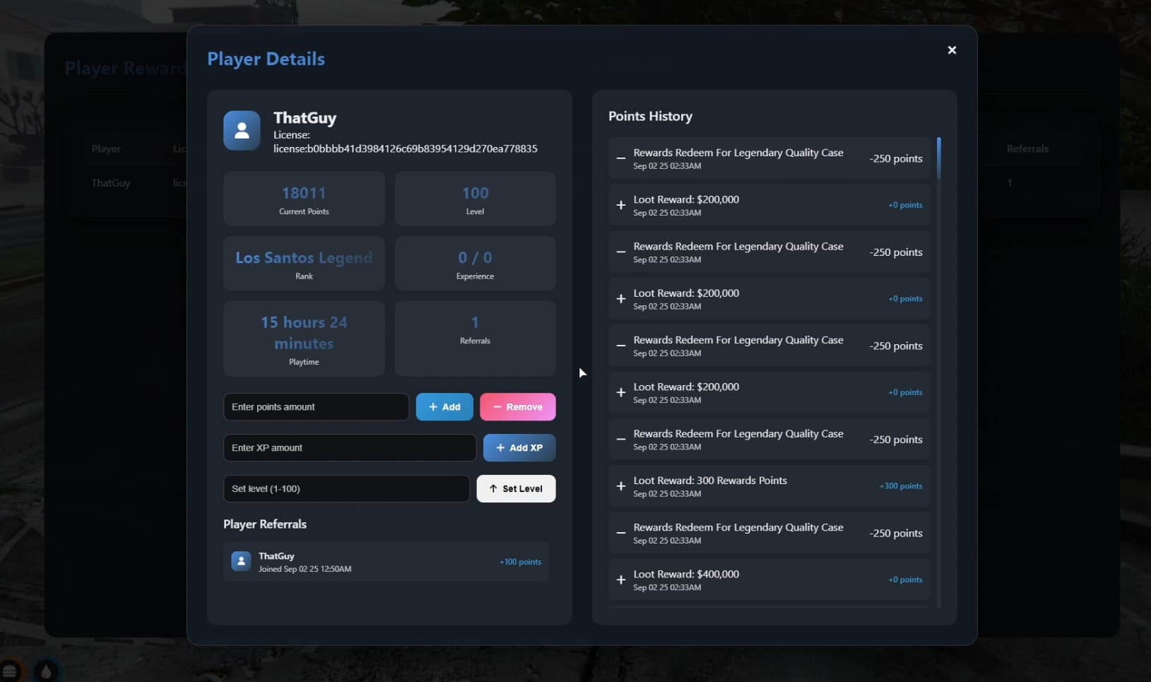 [PAID] [ESX][QBCore][QBox] Player Rewards / Player Referrals - Reward Players for their time in ...